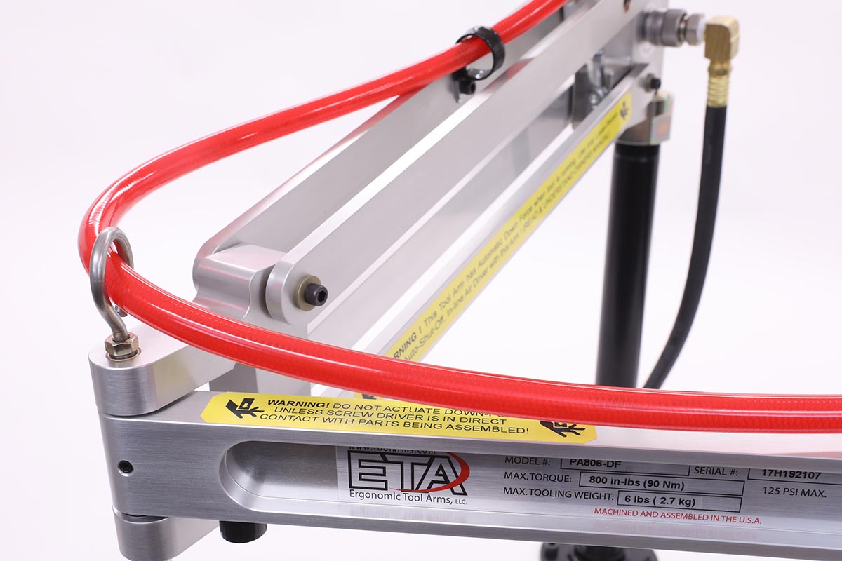 Torque Arms with DOWN FORCE ASSIST for Fastening VERTICALLY using INLINE Air Tools | torquearms.com
